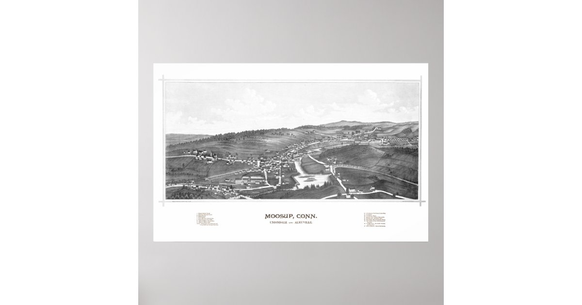 Map Of Moosup Ct From 1889 Poster Zazzle