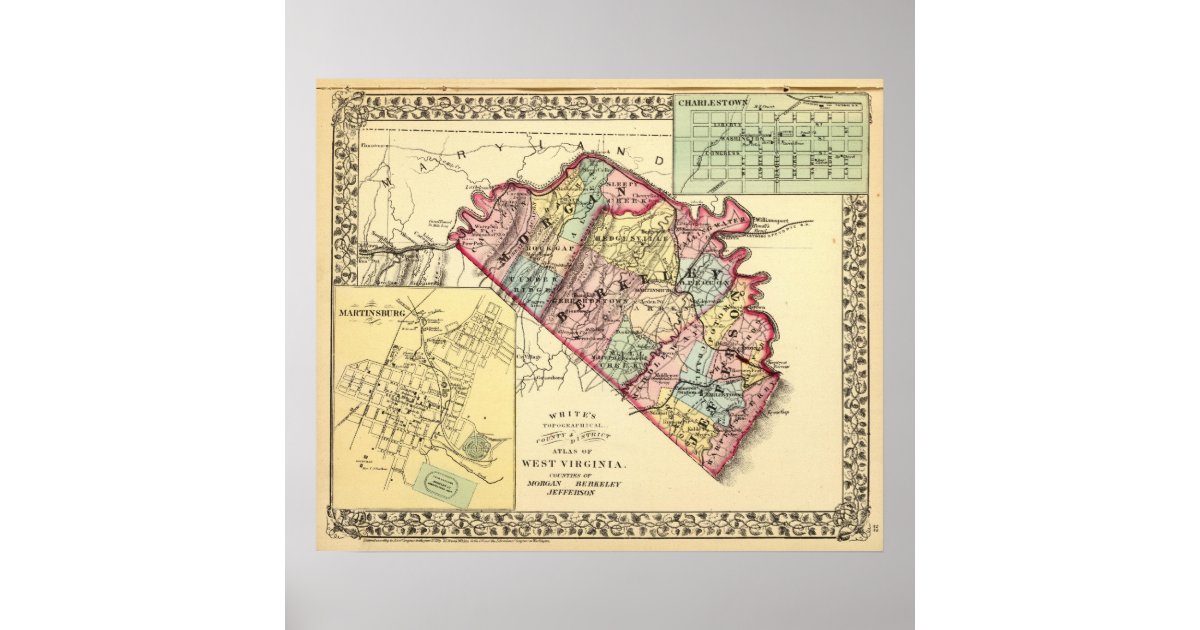 Map of Morgan, Berkeley, and Jefferson counties Poster | Zazzle