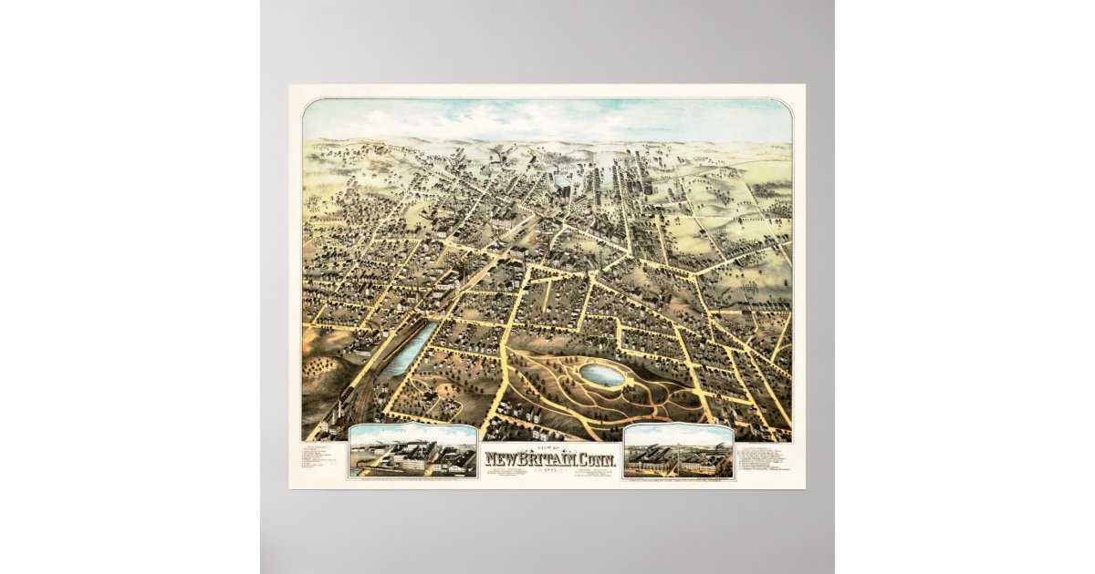 Map of New Britain, Connecticut from 1875 Poster | Zazzle