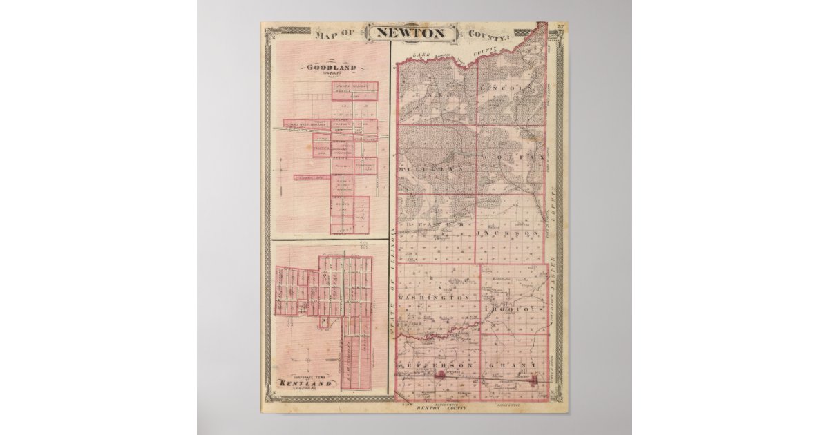 Map of Newton County with Goodland and Kentland Poster | Zazzle