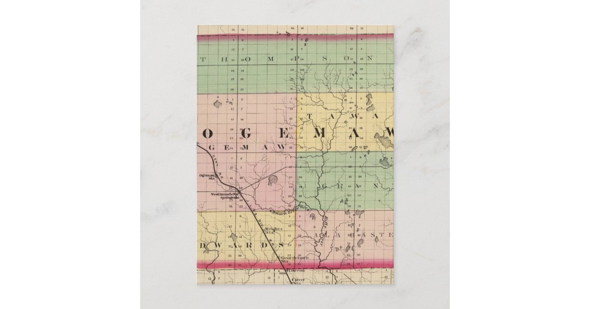 Map of Ogemaw County, Michigan Postcard | Zazzle