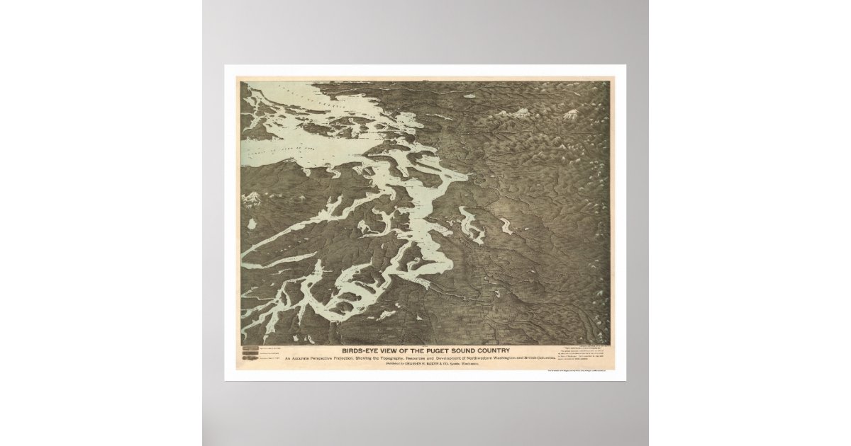 Map of Puget Sound Country in Washington 1891 Poster | Zazzle