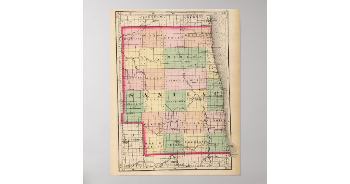 Map of Sanilac County, Michigan Poster | Zazzle