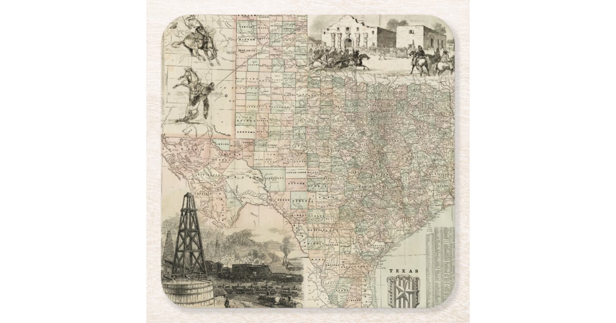 Map of Texas with County Borders Square Paper Coaster | Zazzle