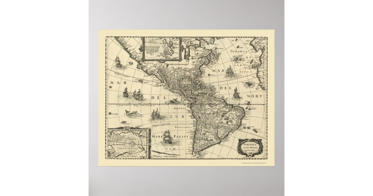 Map of the Americas by Hondio 1640 Poster | Zazzle