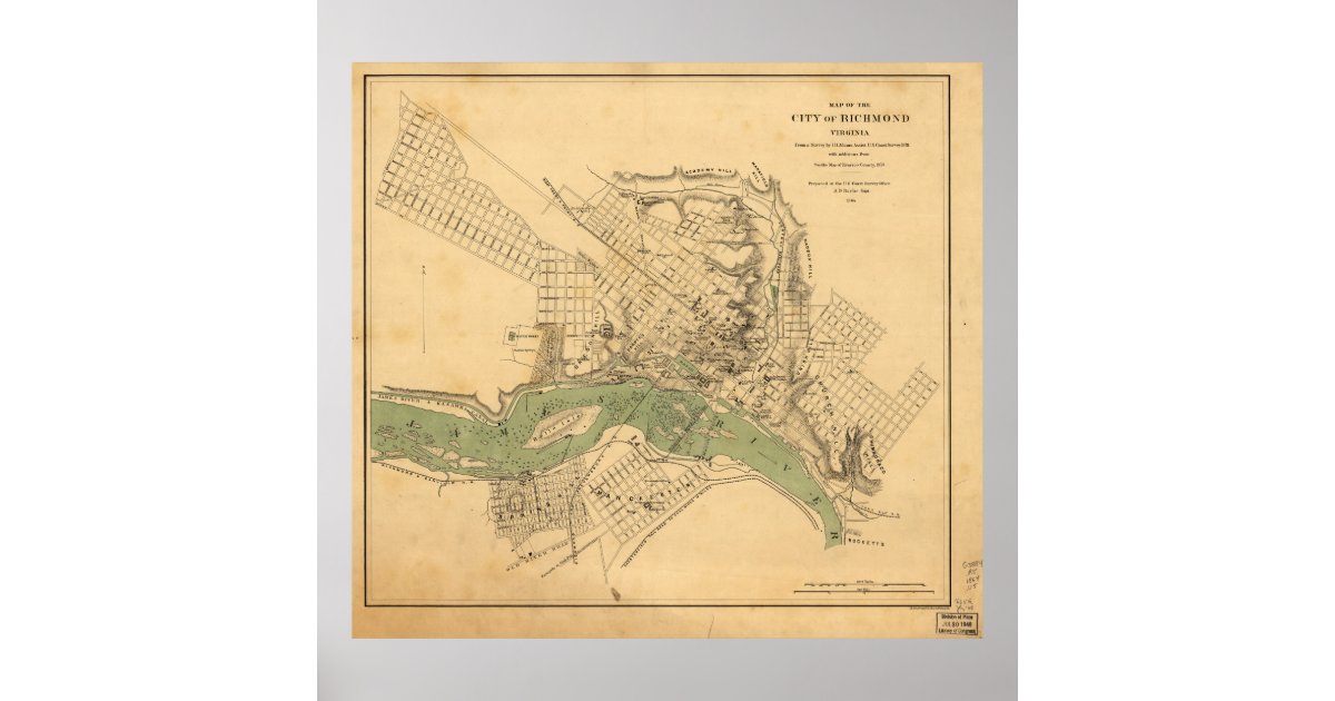 Map of the city of Richmond, Virginia (1858-1864) Poster | Zazzle