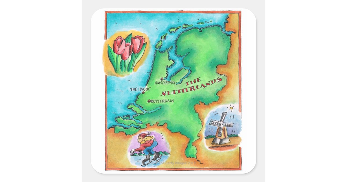 Map of the Netherlands Square Sticker | Zazzle