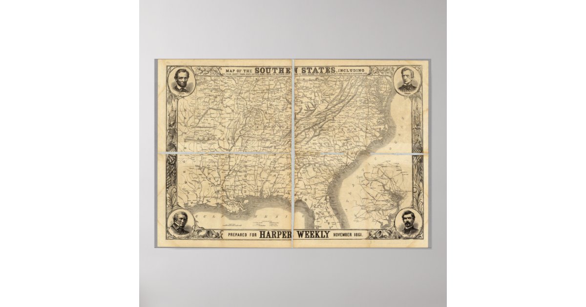 Map Of The Southern States Poster | Zazzle