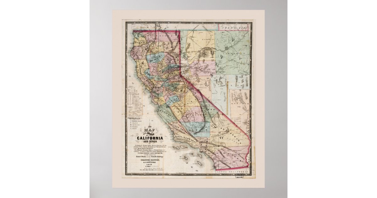 Map of the State of California (1867) Poster | Zazzle