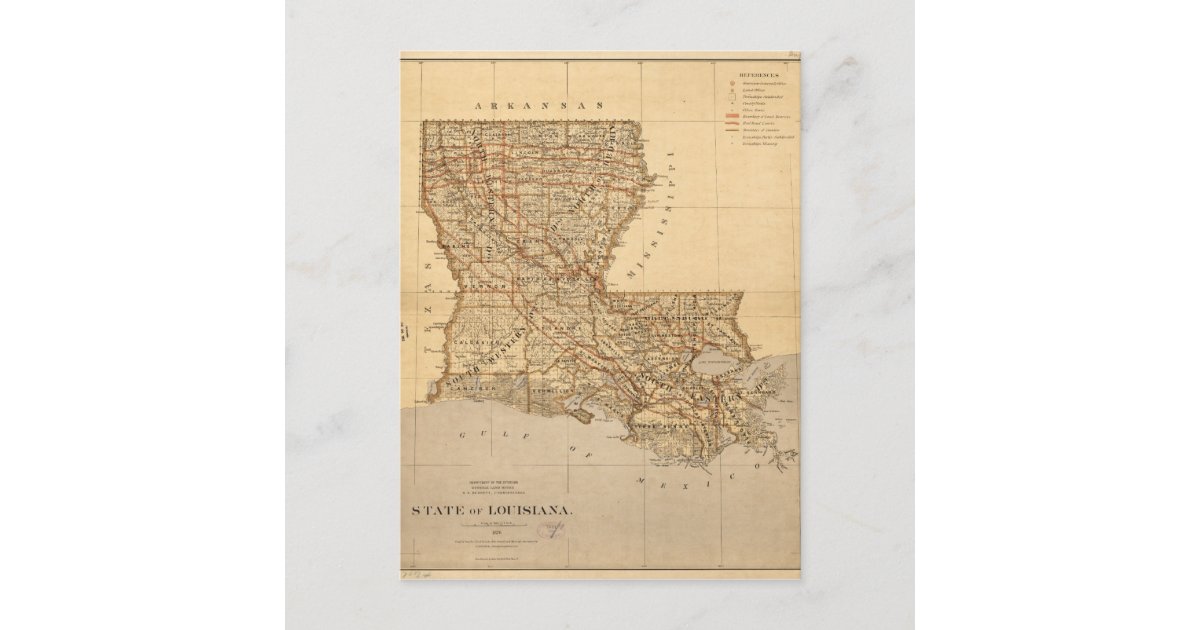 Map of the State of Louisiana (1876) Postcard | Zazzle