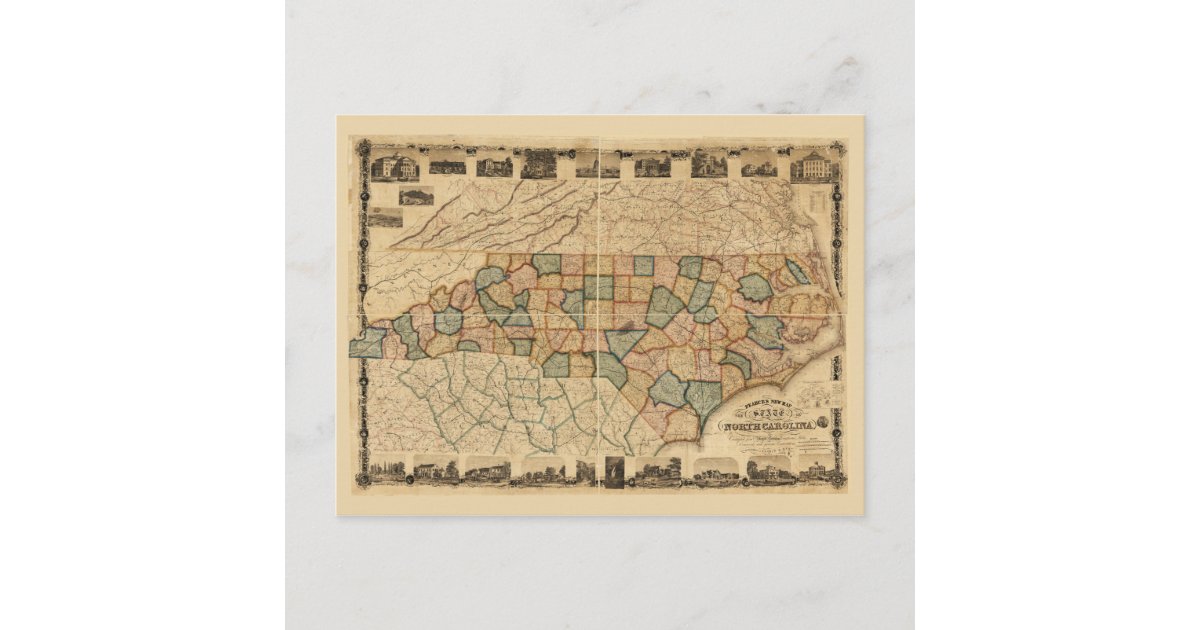 Map of the state of North Carolina (c 1870) Postcard | Zazzle