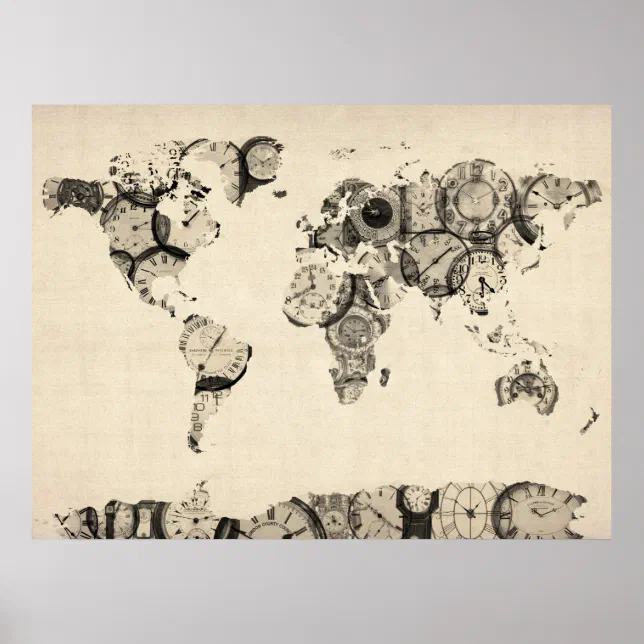 Map of the World Map from Old Clocks Poster | Zazzle