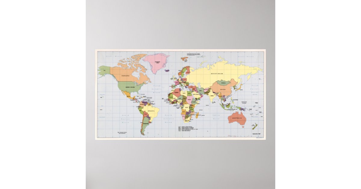 Map of The World with Countries (1987) Poster | Zazzle