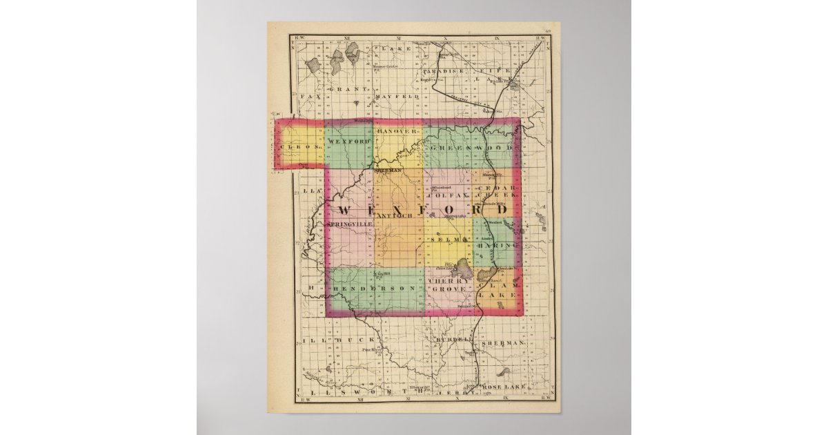 Map of Wexford County, Michigan Poster | Zazzle