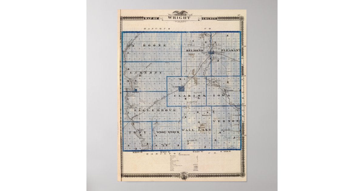 Map of Wright County, State of Iowa Poster | Zazzle
