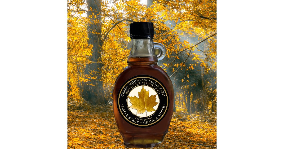 Maple Syrup Yellow Maple Leaf Dotted Border Classic Round Sticker | Zazzle