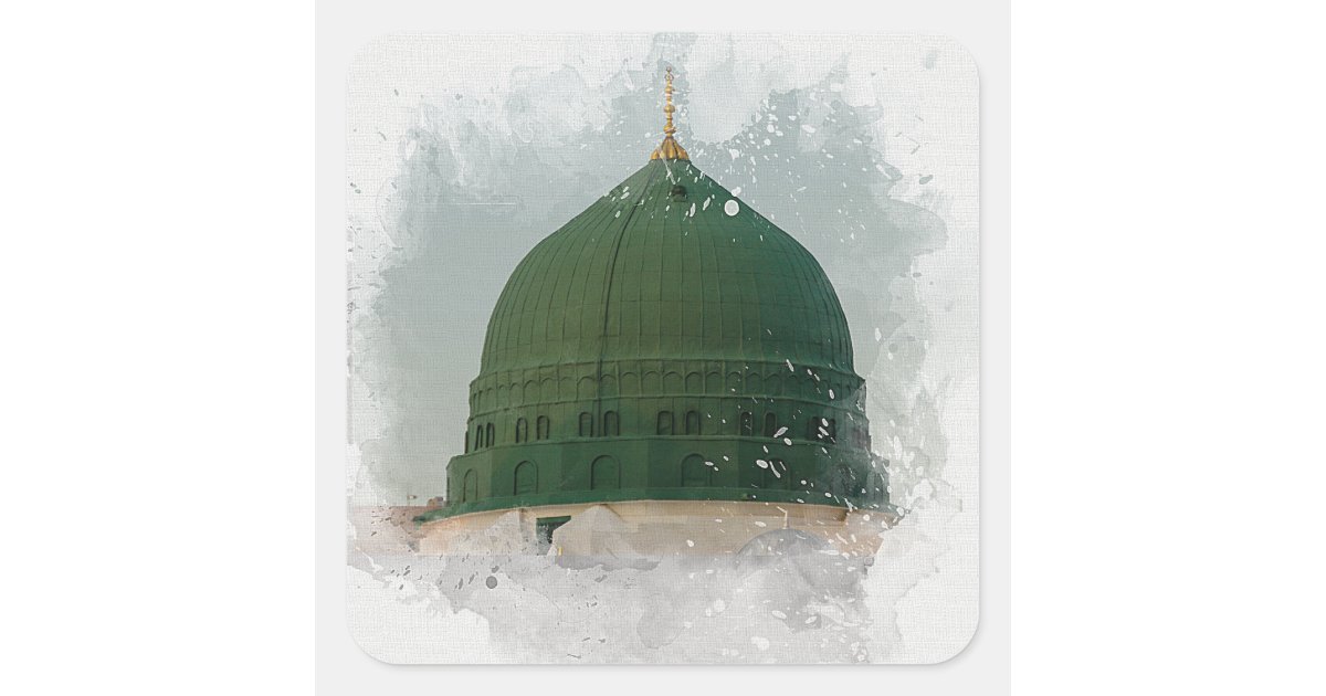Masjid An-Nabawi watercolor illustration Islamic P Square Sticker | Zazzle