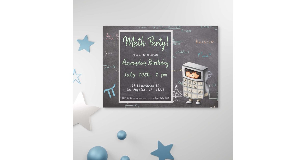 Math Blackboard with Equations Calculator Birthday Invitation | Zazzle
