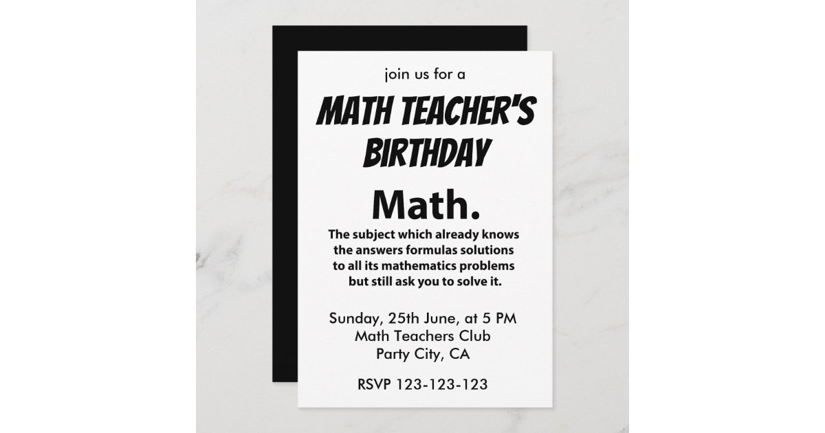 Math Typography Math Teachers Birthday Math Invitation | Zazzle