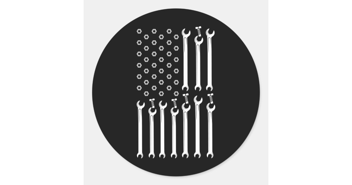 MECHANICS FLAG US FLAG Car Guy Proud Mechanic Classic Round Sticker ...