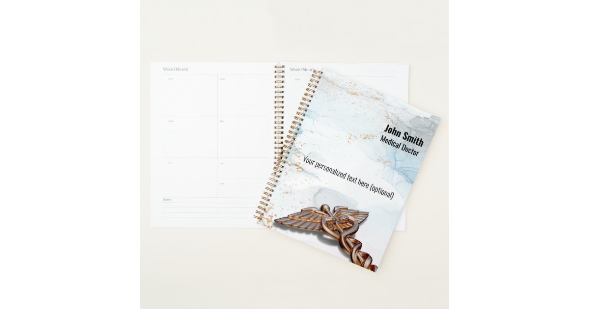 Medical Copper Caduceus Rose Gold Luxury Marble Planner | Zazzle