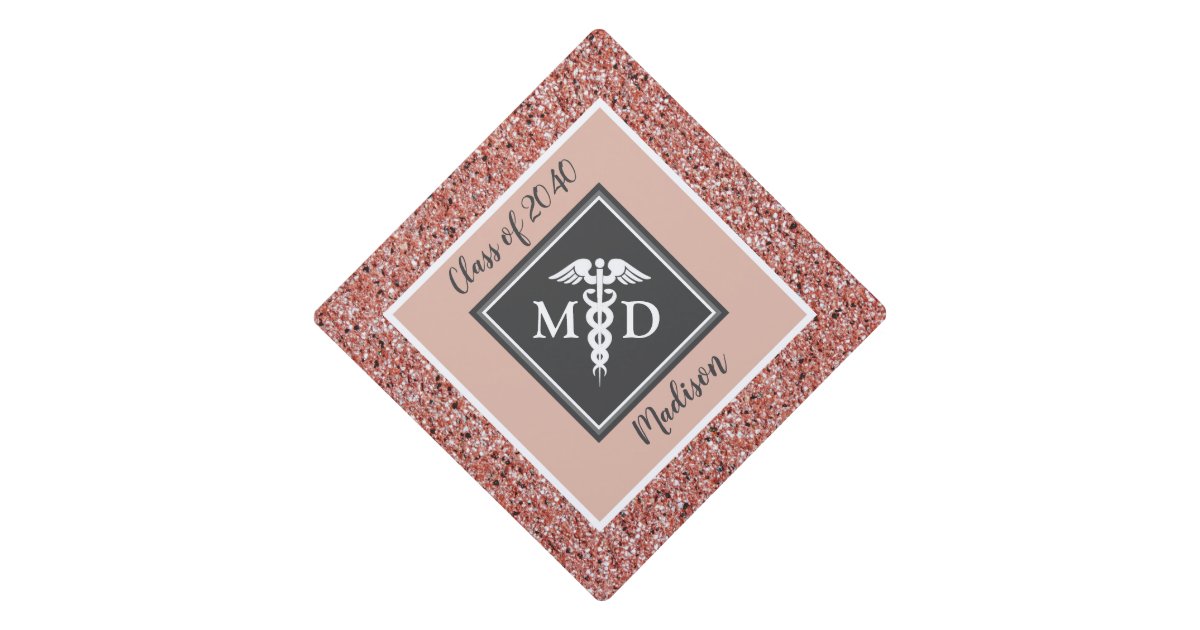 Medical MD Doctor Rose Gold Glitter Personalized Graduation Cap Topper ...