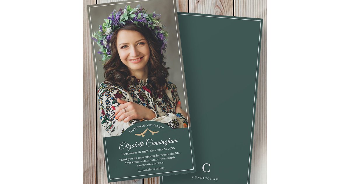 Memorial Funeral Monogram Birds Classic Photo Thank You Card | Zazzle