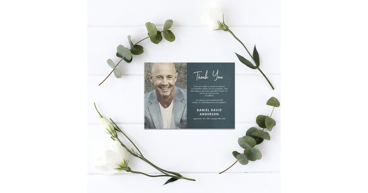 Memory Photo Minimalistic Grey Sympathy Thank You Card | Zazzle
