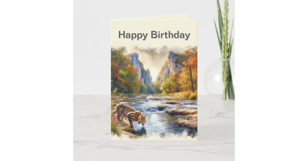 Mens Happy Birthday Bobcat Nature Greeting Card | Zazzle