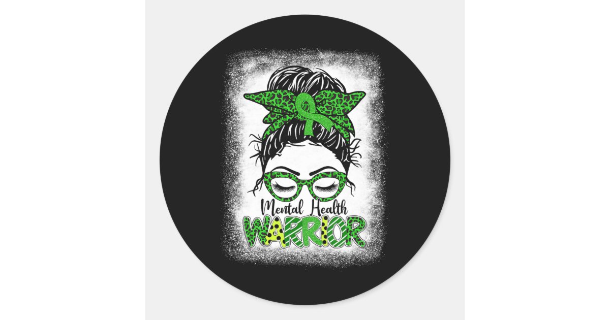 Mental Health Warrior Messy Bun Women Mental Healt Classic Round ...