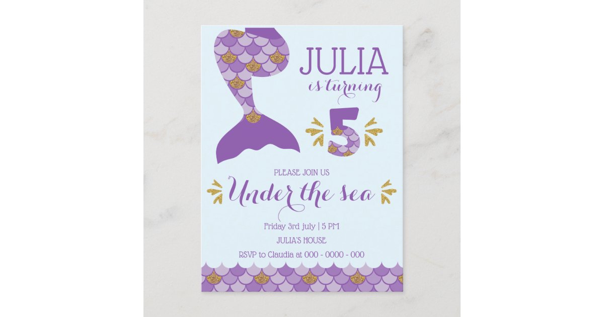 Mermaid Birthday Mermaid Number 5 Invitation Postcard | Zazzle