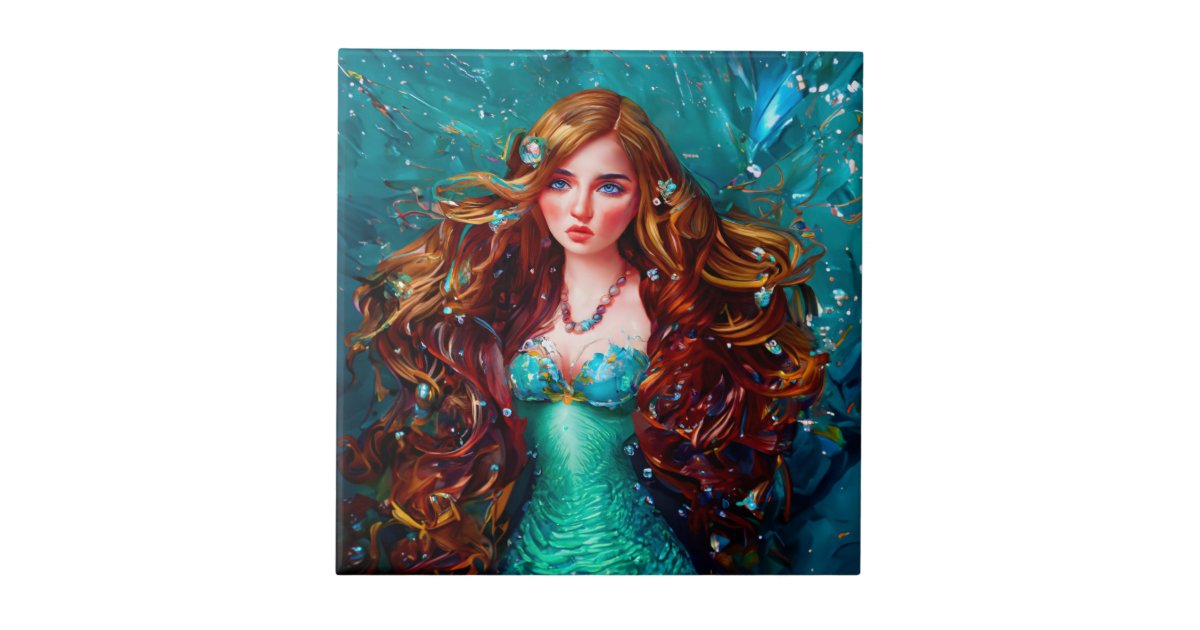 Mermaid Sea Goddess Nymph Siren Underwater Art Tile | Zazzle