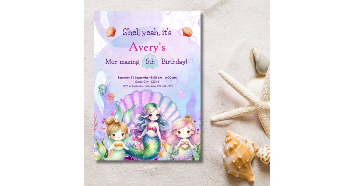 Mermaid Under The Sea Shell Yeah Birthday Party Invitation | Zazzle