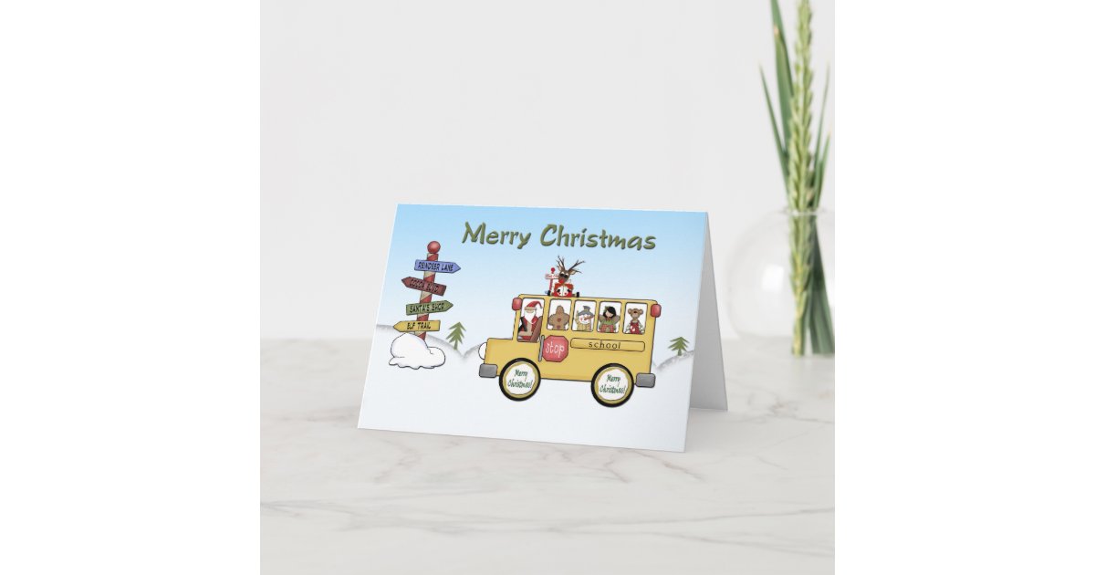 Merry Christmas School Bus Holiday Card | Zazzle
