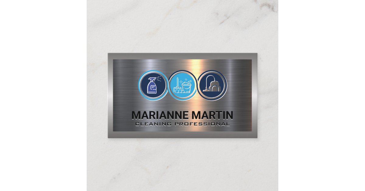 Metal Aluminum Silver Brushed | Cleaning Icons Business Card | Zazzle