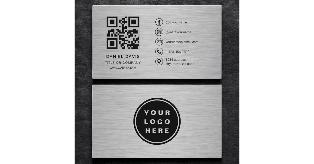 Metallic Professional Company Logo QR Code Business Card | Zazzle