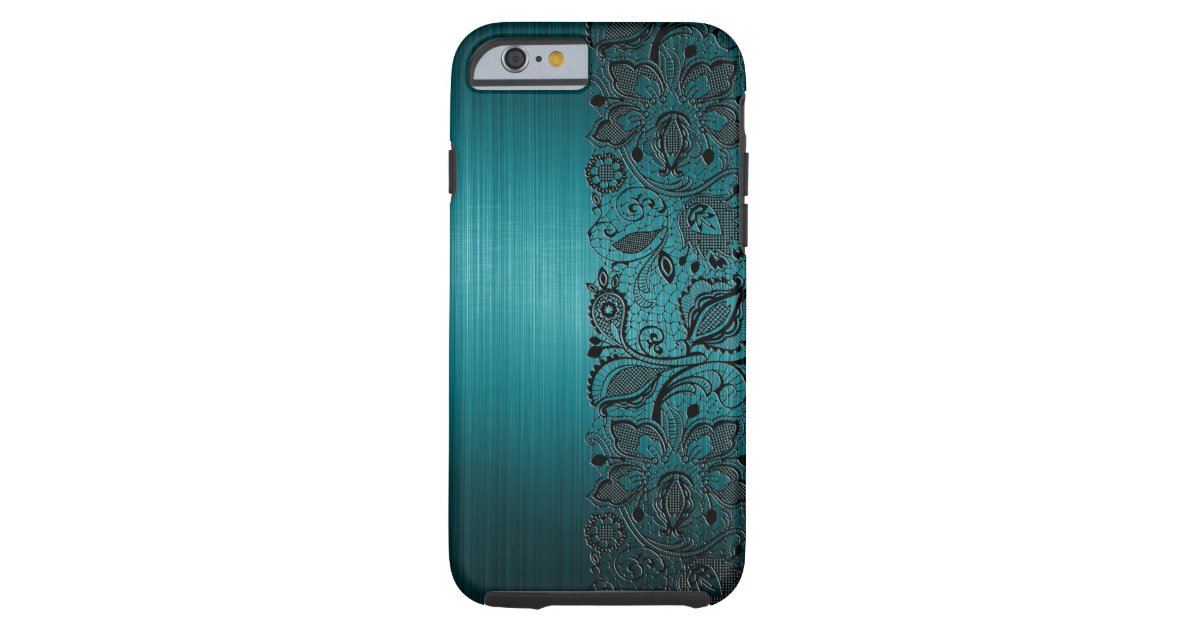 Metallic Turquoise Background & Black Floral Lace Case-Mate iPhone Case ...