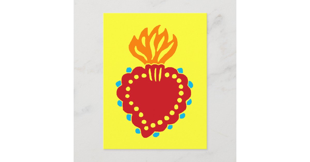 Mexican Folk Art Sacred Heart Postcard | Zazzle