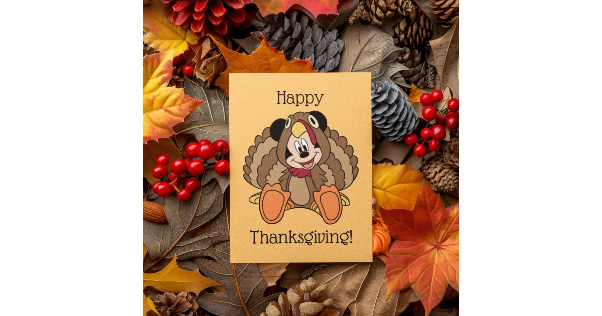 Mickey Mouse Thanksgiving Turkey Card | Zazzle