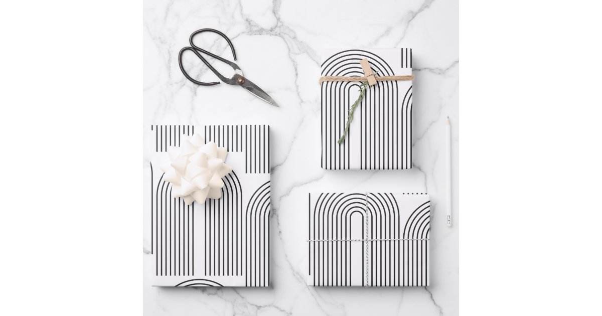 Mid Century Modern Minimalist Arch Lines in Black Wrapping Paper Sheet ...