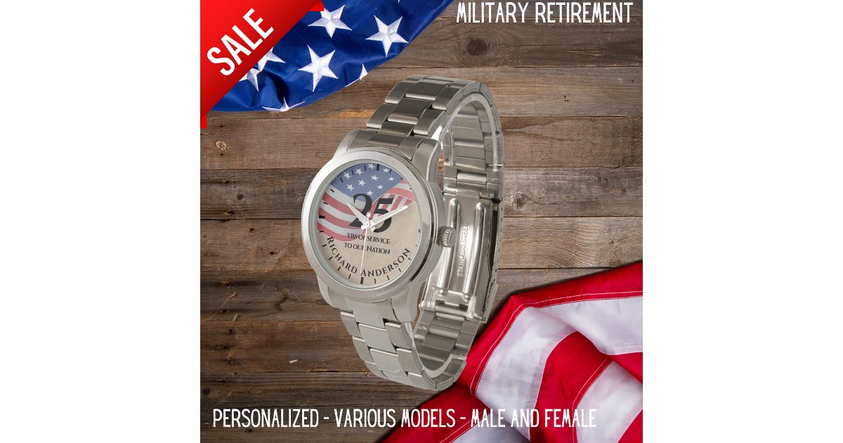 Military Retirement Us Flag Army Navy Airforce Slv Watch | Zazzle