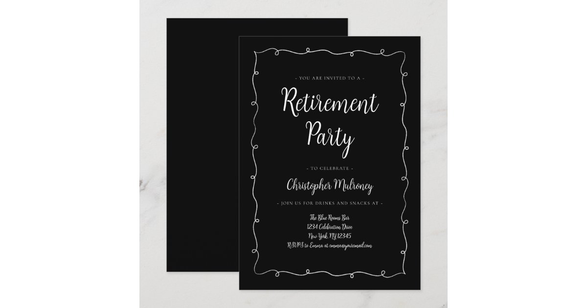 Minimalist Black and White Retirement Invitation | Zazzle