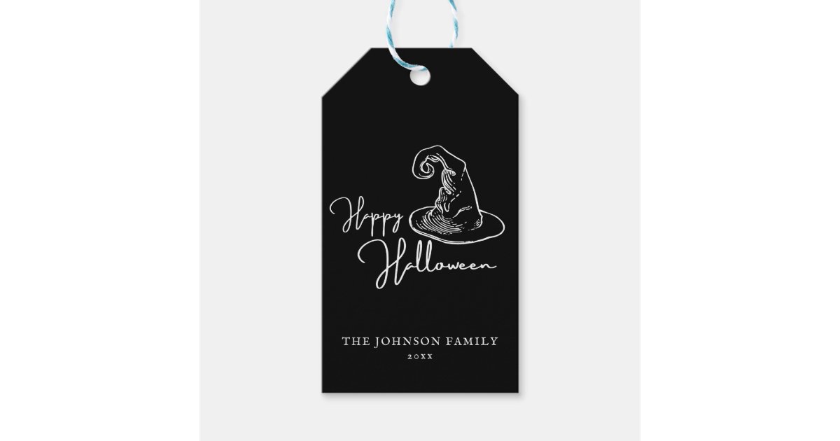 Minimalist Black And White Witches Hat Custom Gift Tags | Zazzle