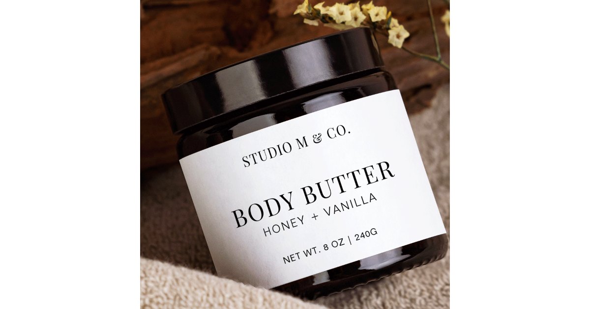 Minimalist Black & White Body Butter Product Label | Zazzle