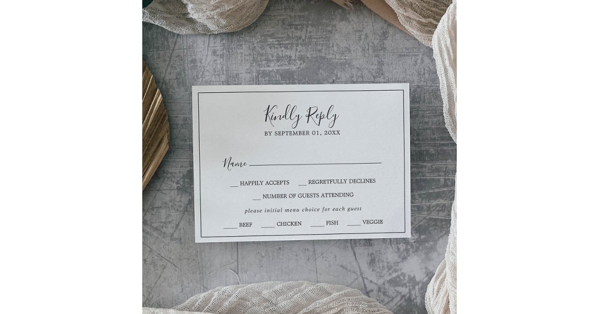 Minimalist Horizontal Menu Choice RSVP Card | Zazzle