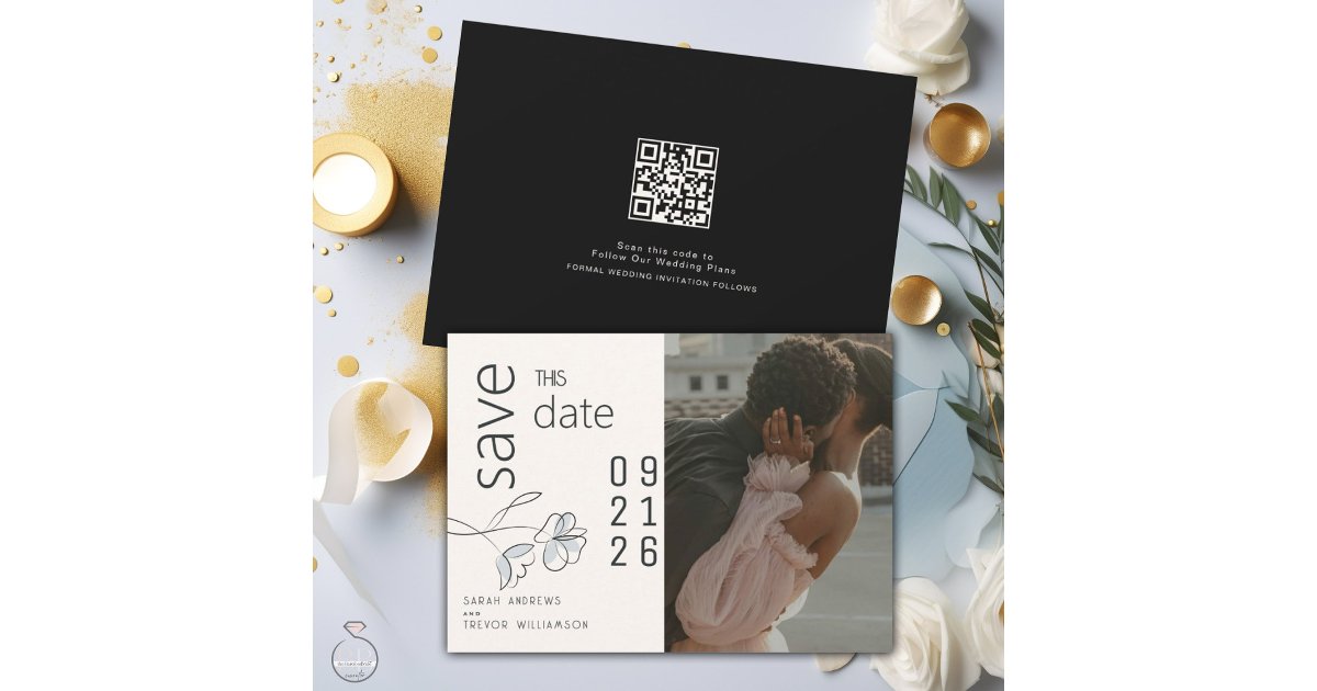 Minimalist Modern Floral Dusty Blue and Buff Invitation | Zazzle