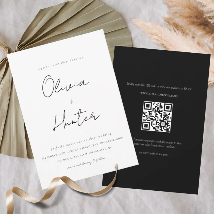 Minimalist QR Code Wedding Invitation | Zazzle
