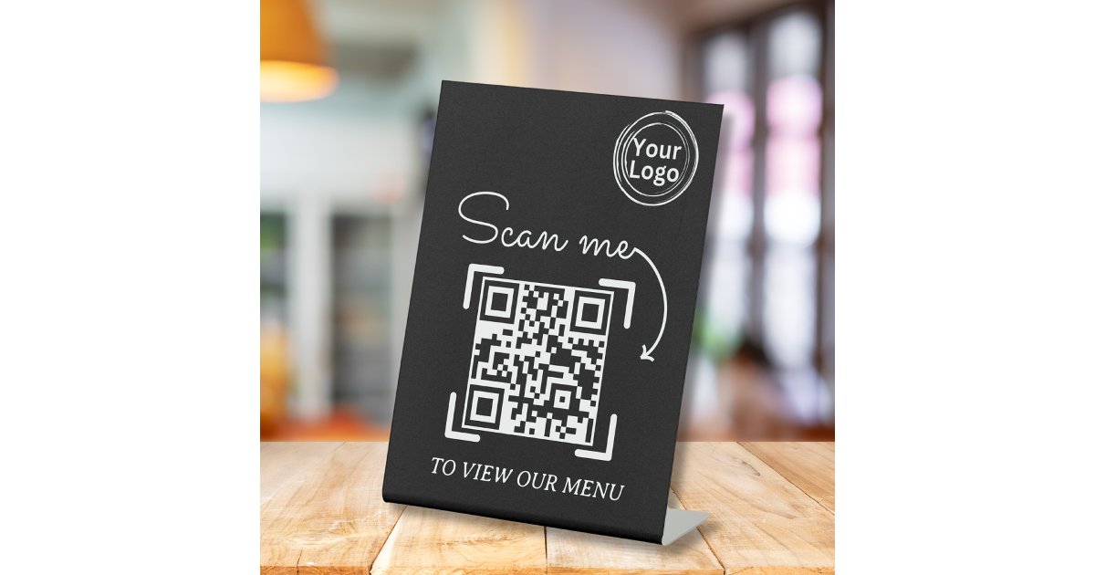 Minimalist Scan Me Menu Business Logo QR Code Ped Pedestal Sign | Zazzle