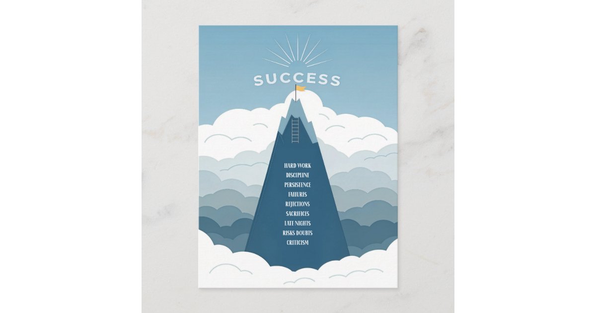 Minimalist Success Mountain Motivational Postcard | Zazzle