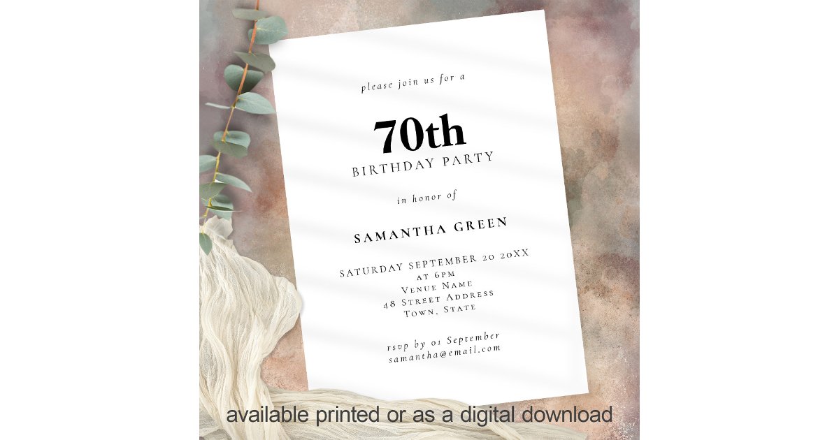 Minimalist Text Any Colour 70th Birthday Party Invitation | Zazzle